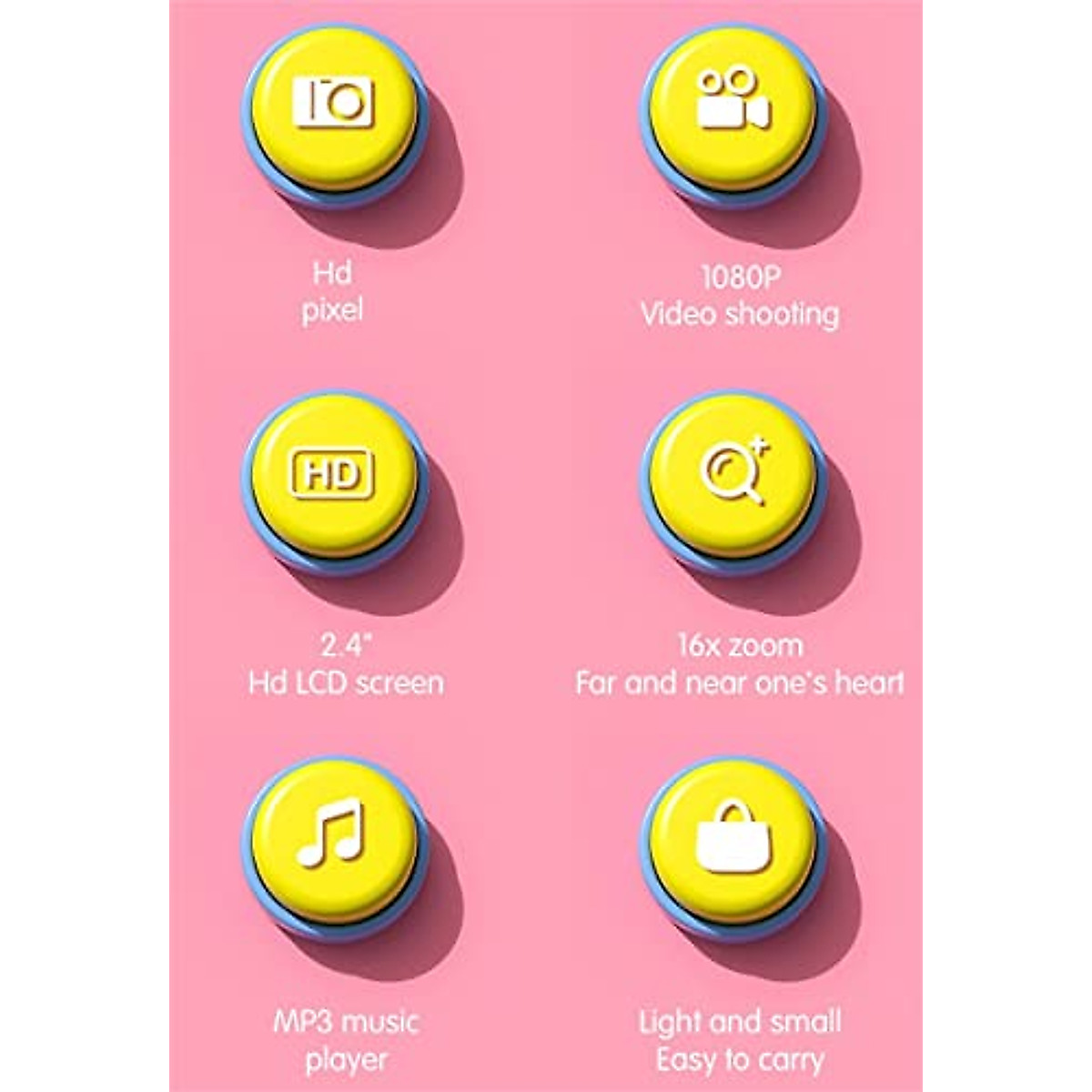 Kids Camera Vlogging Camera Video Digital DV Camera MP3 for Boys Girls Mini Gift 16x Zoom Photography (No Card,Pink)