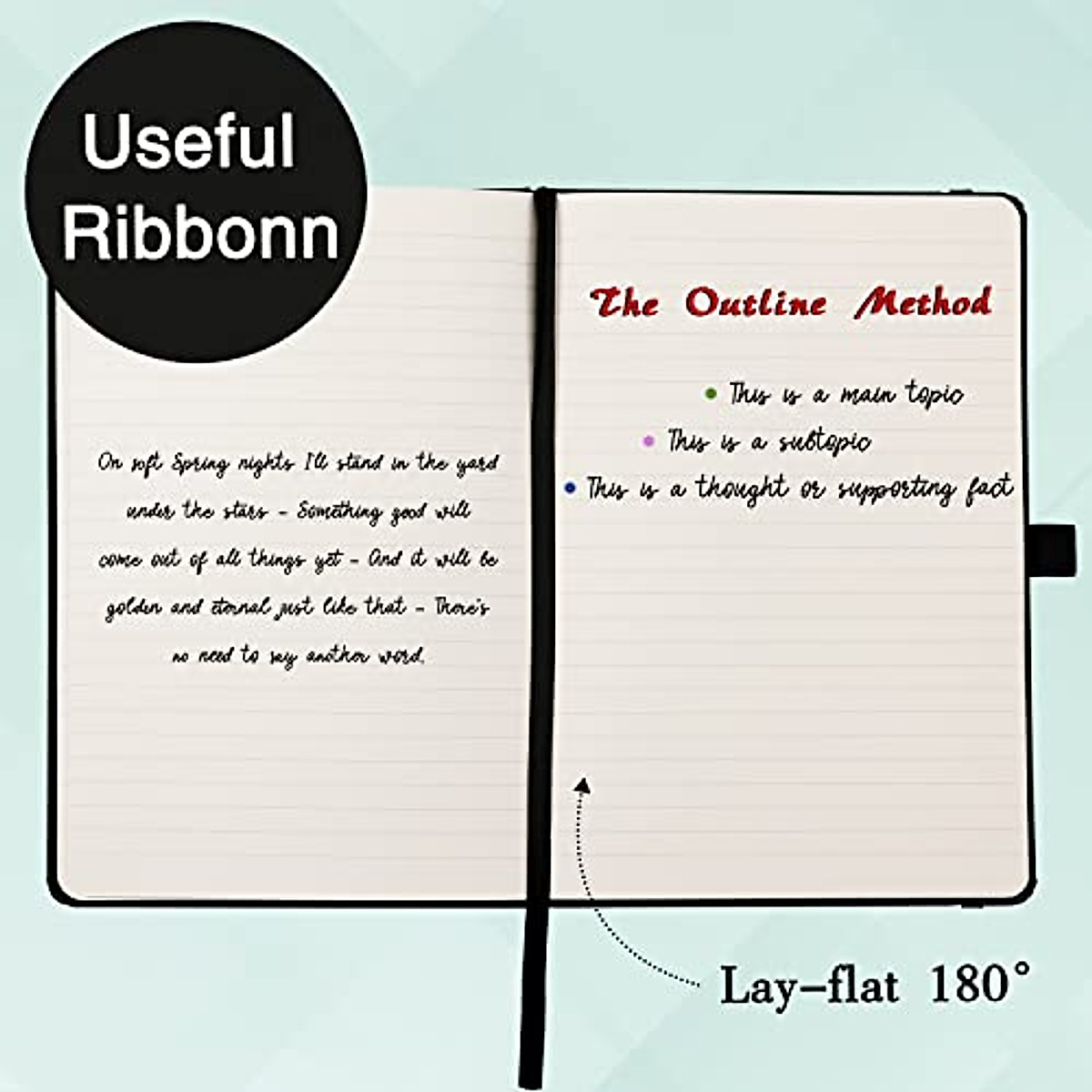 URSUNSHINE Ruled Notebook/Journal - Classic Lined Journal/Notebook, 5.7" x 8.4", Hardcover with Thick Paper, Banded + Pen Holder +Inner Pocket - Black