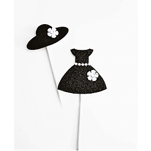 Fun Designs of Elegant Dress and Perfume Cake Set and Cupcake Toppers for Birthday/Events (Black Elegant Pearl Ballet Princess-set of 4)