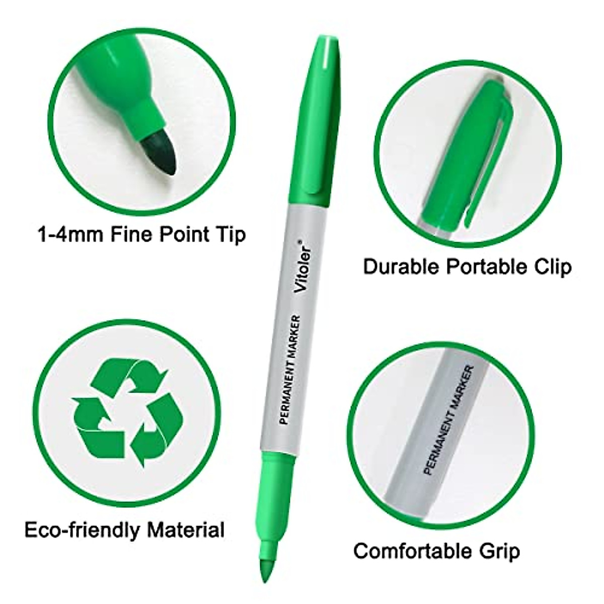 Vitoler 18 Assorted Color Permanent Markers,Fine Point Art Marker Pens Set for Adult Coloring Marking Doodling Painting on Plastic,Glass,Stone