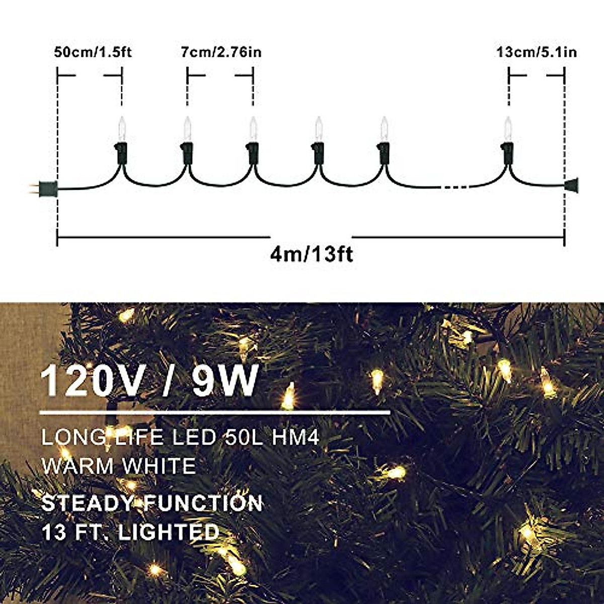 Hopolon 2 PACK 13ft 50-Count Clear Green Wire Christmas Light Set,Incandescent Mini Christmas Lights, Connectable 120V UL Certified Clear Tree Lights for Wedding, Bedroom, Porch Decor(2pcs Warm White)
