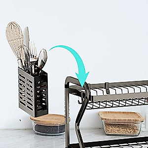 LIMORUNS Dishracks On Counter with Drainboard 2 Tier Set of Dish Drying Rack with Drainboard Utensils & Cutting Board Holder, Rustproof Large Black Dish Holders for Kitchen Counter