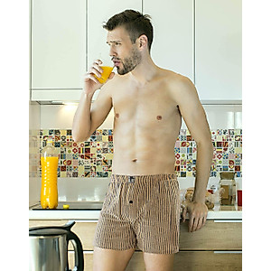 Luft Mens Cool Candy Stripes Print Cotton Ultra Soft Comfy Stretch Fit Elastic Waistband Fine Seamless Underwear Fit Mens Boys Casual Pull On Trunks Briefs Boxer Shorts, Yellow & Black XL