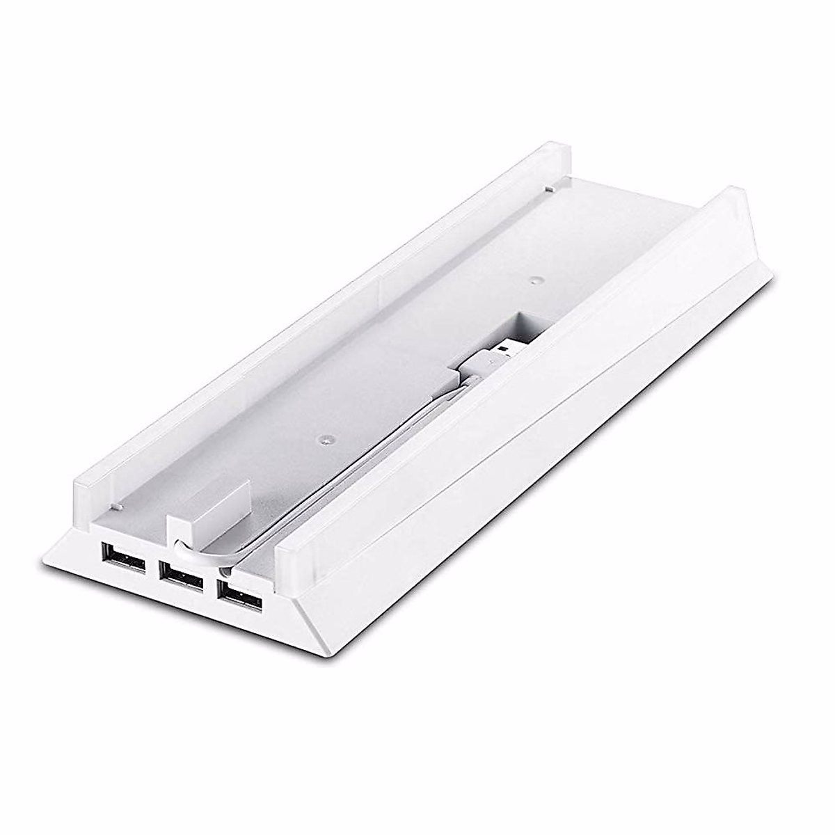 KlsyChry Vertical Stand for PS4 White, Blue Light Base Led PS4 Bracket Mount Holder Stand for PlayStation 4 Console with 3 USB Hub Ports -White