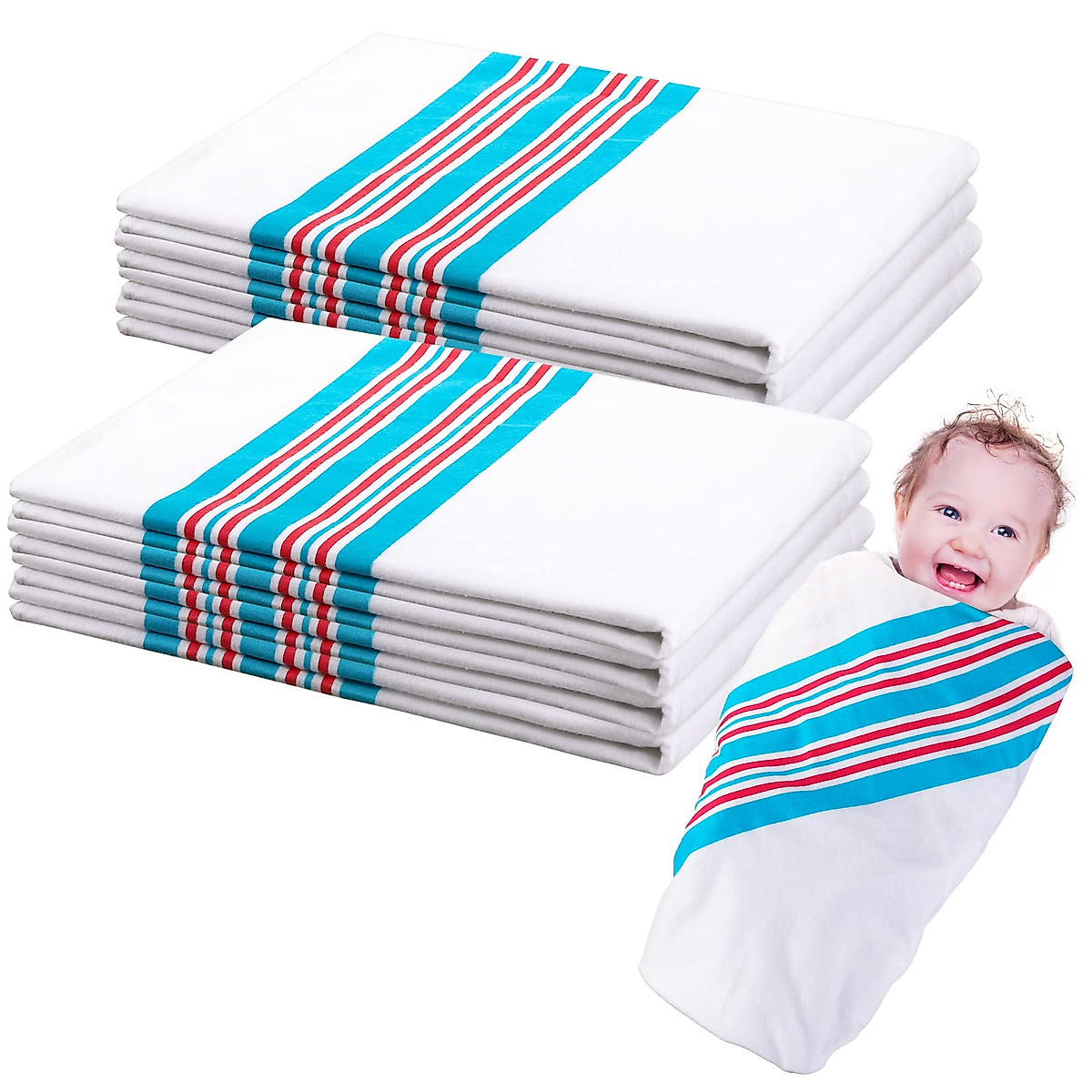 Remerry 8 Pcs Receiving Blanket, 30 x 40 Inch Hospital Blankets 100% Cotton Flannel Soft Warm Swaddle Blankets for Unisex Girl Boy Baby Newborn, Swaddle Newborn Wrap Flannel Receiving Blankets