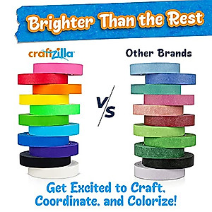 Craftzilla Colored Masking Tape – 11 Extra Large Rolls – 1,815 Feet x 1 Inch of Colorful Craft Tape – Vibrant Rainbow Color Teacher Tape – Great for Art, Lab, Labeling & Classroom Decorations