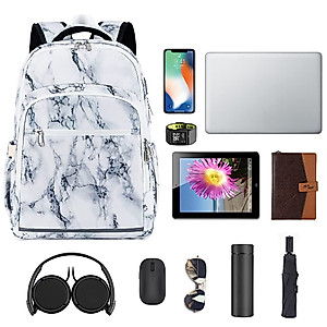 Bluboon Backpack for Women 15.6 Inch Laptop Bookbag College Bag with USB Port (Marble White)