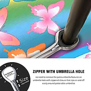 Lirduipu Butterfly Pattern Round Outdoor Tablecloth,Round Tablecloth with Umbrella Hole and Zipper for Patio Garden,Waterproof Spill-Proof,for Patio Table with Umbrella Hole(72" Round,Blue Orange)