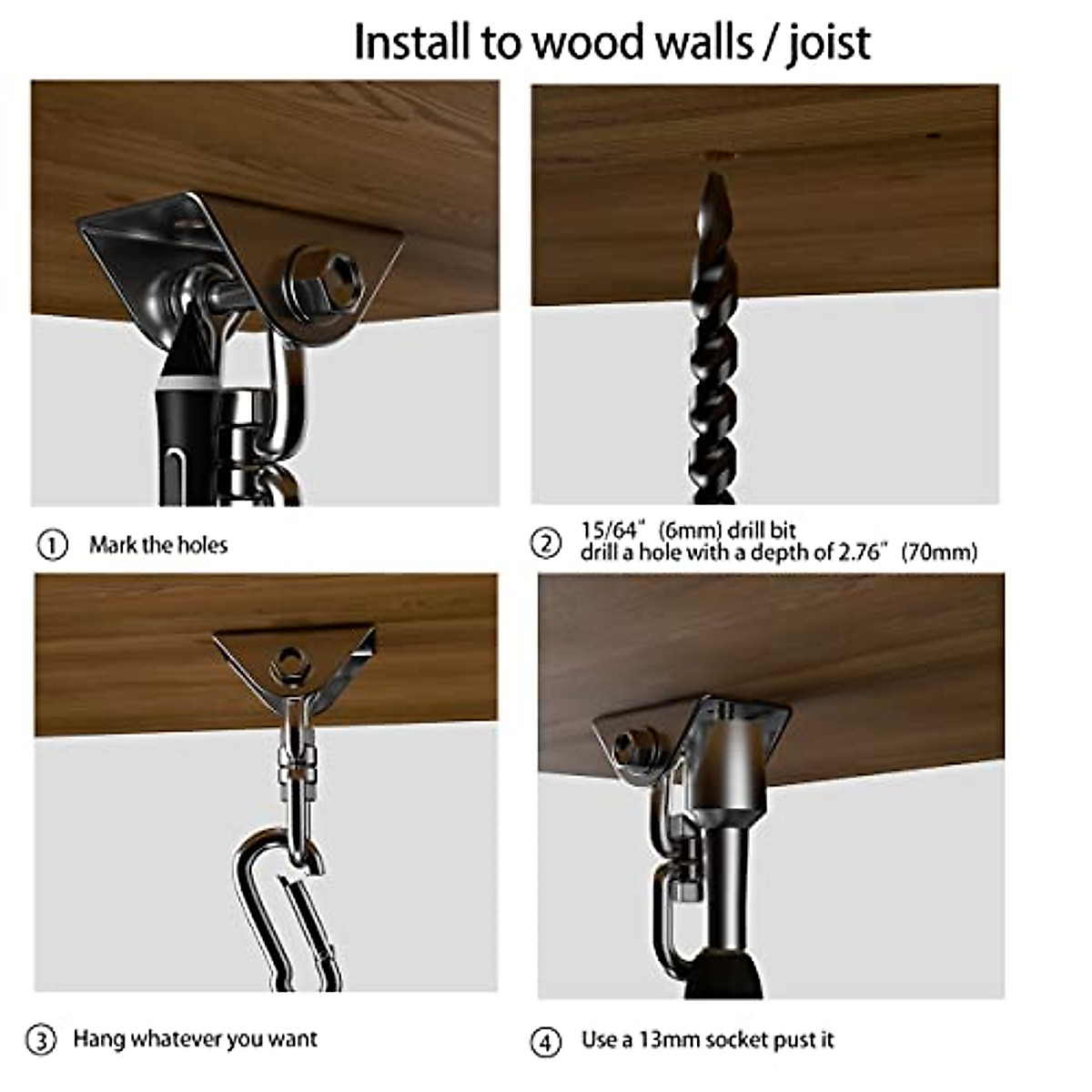 Velomill Hammock Hanging Kit, 1000 lb Capacity Heavy Duty 360° Rotate Swing Ultra Durable Hooks for Swing, Chair, Multiple Indoor Outdoor Gym