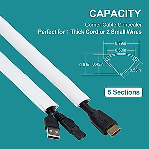ZhiYo 4ft Floor Cable Cover, White & 85in Corner Cable Concealer Bundle