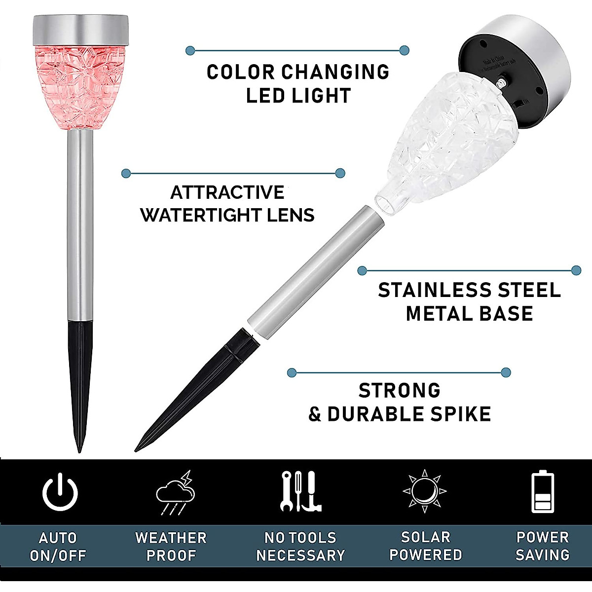 Morvat LED Auto Solar Powered Outdoor Path Lights with Watertight Lens for Garden Yard & Pathway, Bright Waterproof Landscape & Patio Lighting, Dusk to Dawn (Color Changing)