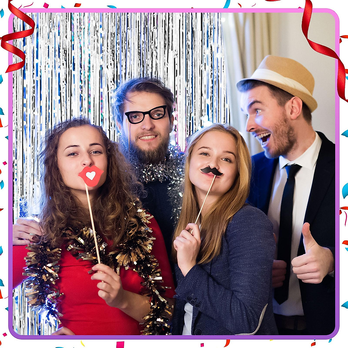 Jerify 30 Pcs Silver Foil Fringe Curtains 3.28 x 8.2 ft Metallic Tinsel Backdrop Streamer Curtains for Party Photo Wedding Birthday Bridal Shower Decor