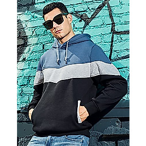DUOFIER Men's Active Sweatshirt Top Kangaroo Pocket Hoodie Basic Designed, Denim Blue-XXL