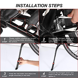 Cycling Side Kickstand Adjustable Bicycle Support Stand Aluminum Alloy Bike Support Stand with 8 mm Hexagon Wrench for 24, 26, 27.5 Inch Bike (Black)