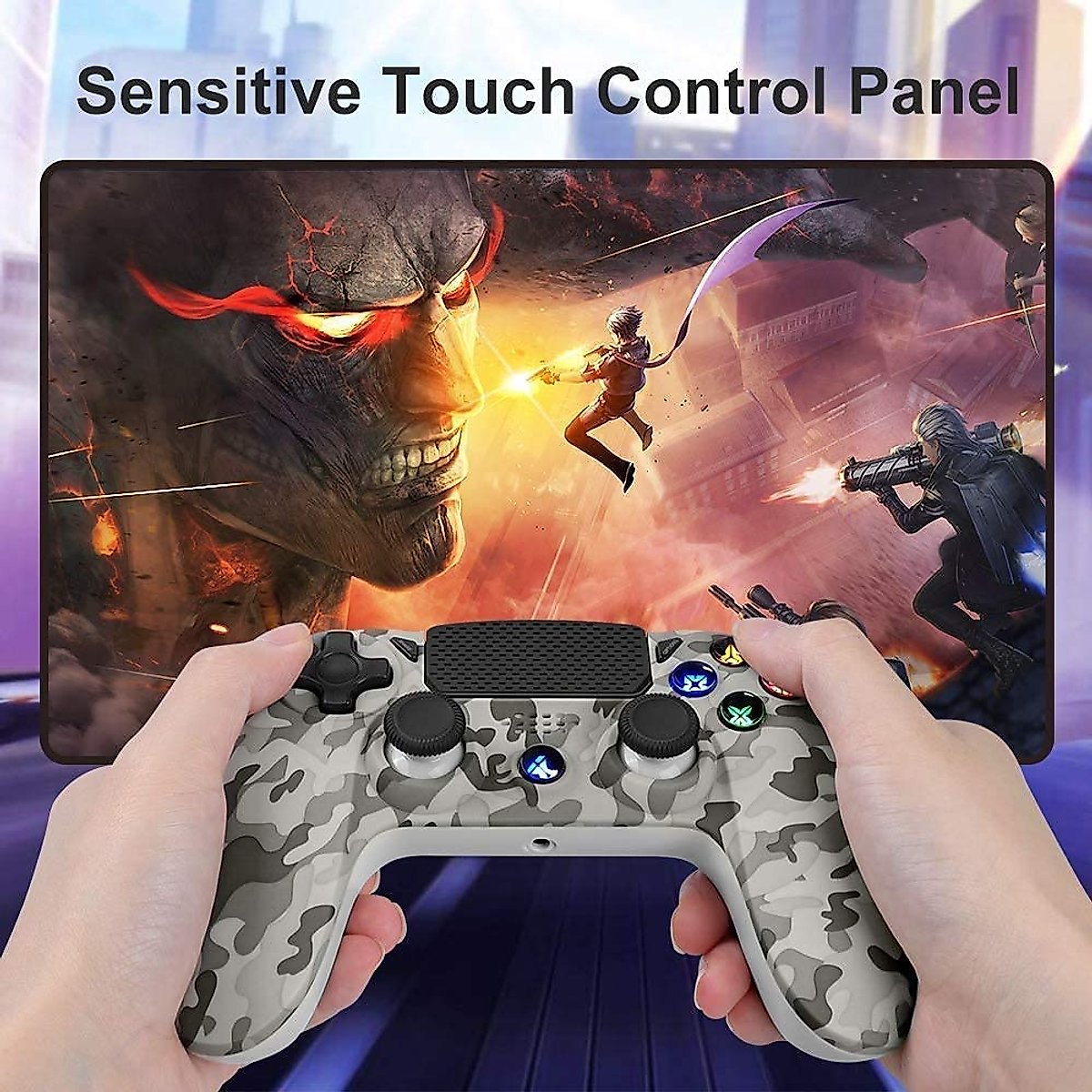 STOGA Wireless Controller for PS4, Controller for PS 4 with Touch Panel Gamepad, Turbo and Audio Jack, Joystick Controller for PS4, Gaming Controller Remote for PS3/PS4,Gray Camouflage