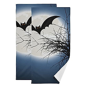 Absorbent Hand Towel Halloween Bat Spooky Tree Moon Decorative Guest Towels 2 Pieces Soft Face Fingertip Towels for Bathroom Hotel Gym and Spa - (28"x14")