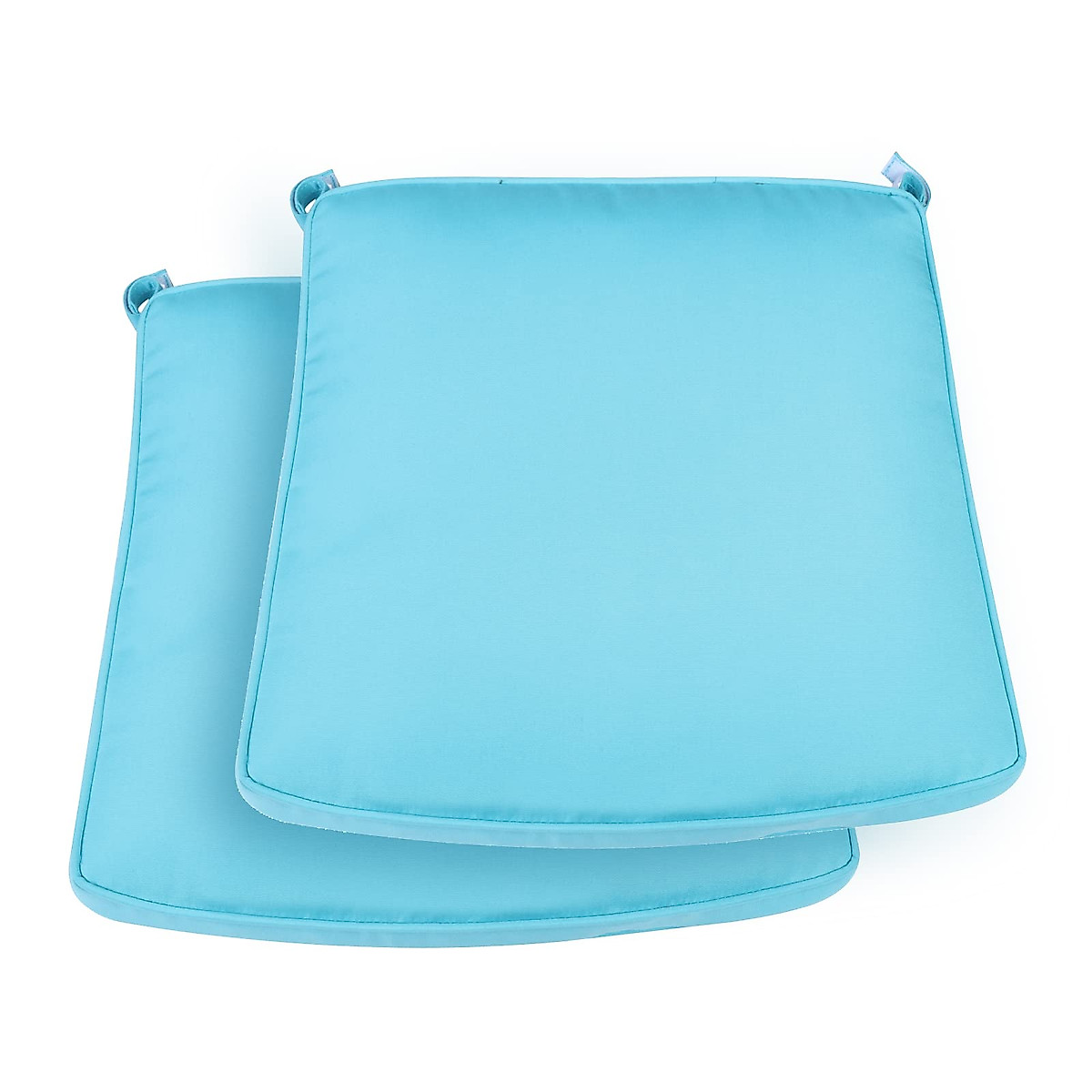 CASUAL WORLD Outdoor Chair Cushions Set of 2, Square Corner Patio Chair Seat Pads with Velcro for Outdoor Furniture, 19.3"x20.5"x3", Light Blue