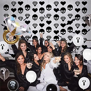 8Pcs Bride or Die Halloween Bachelorette Party Decorations,Black Skull Heart Diamond Banners,Till Death Do Us Party Supplies,Gothic Bridal Shower To Be Birthday Wedding Anniversary Party Decor