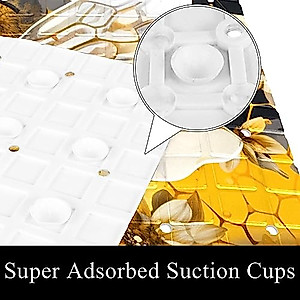 Bath Tub Shower Mat - Anti-Slip PVC Material 15.1x26.8 in, Gentle Cushioning Quick Drying Suction Cups Reliable Solution - Flowers and Lovely Bees Design Non-Slip Floor Mat