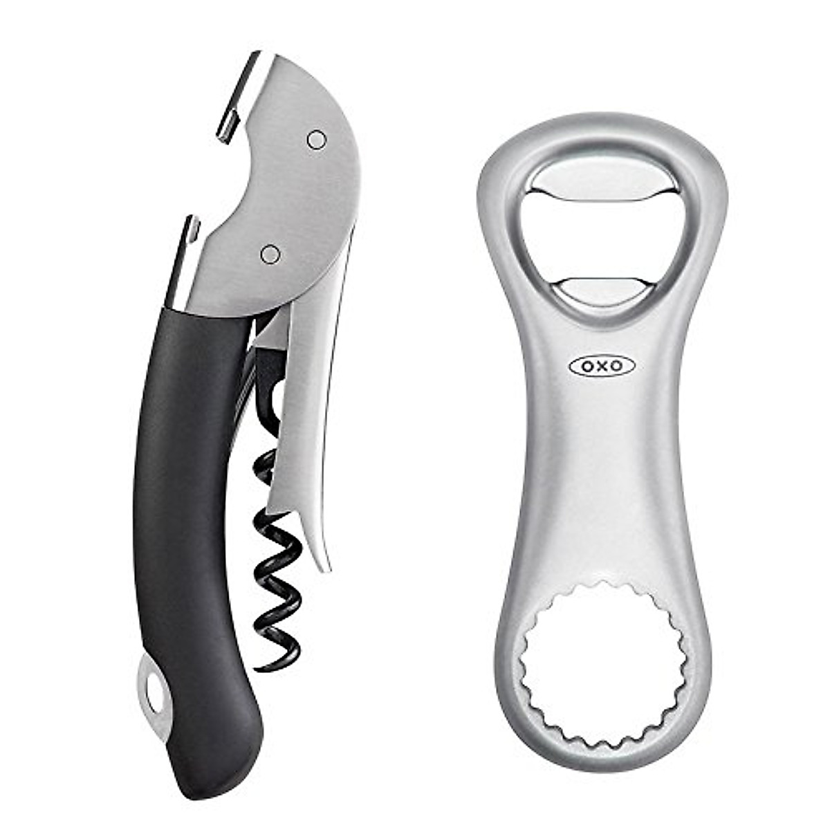 OXO SteeL Double Lever Waiter's Corkscrew and Die-Cast Bottle Opener Bundle