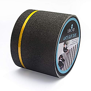 LifeGrip Anti Slip Traction Tape with Reflective Stripe, 4 Inch x 30 Foot, Best Grip Tape Grit Non Slip, Outdoor Non Skid Treads, High Traction Friction Abrasive Adhesive for Stairs Step, Black