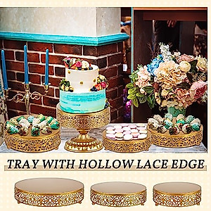 Tioncy Set of 6 Gold Cake Stand Round Metal Cake Stands Antique Gold Dessert Display Cupcake Pastry Candy Display Plate for Wedding Birthday Party Event Bridal Celebration Table(Hollow)
