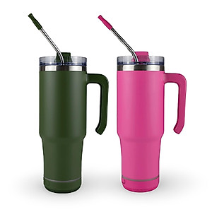 Hogg Bluetooth Speaker Tumbler - 30 oz Pink Tumbler with Handle and Built-in Speaker