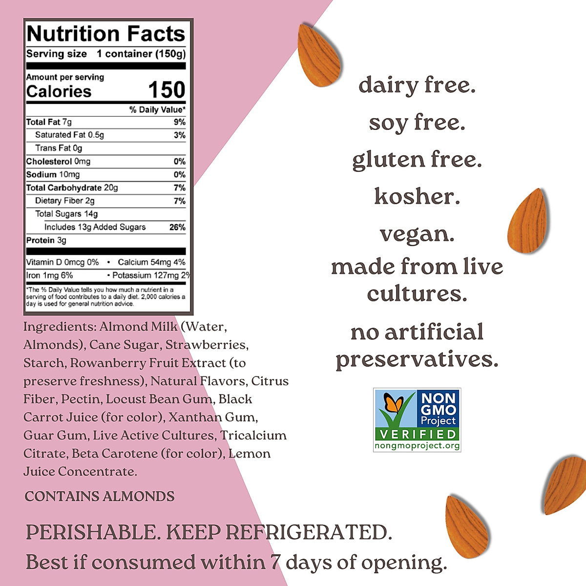 Kite Hill Strawberry Almond Milk Yogurt, 5.3 Ounces, Dairy Free