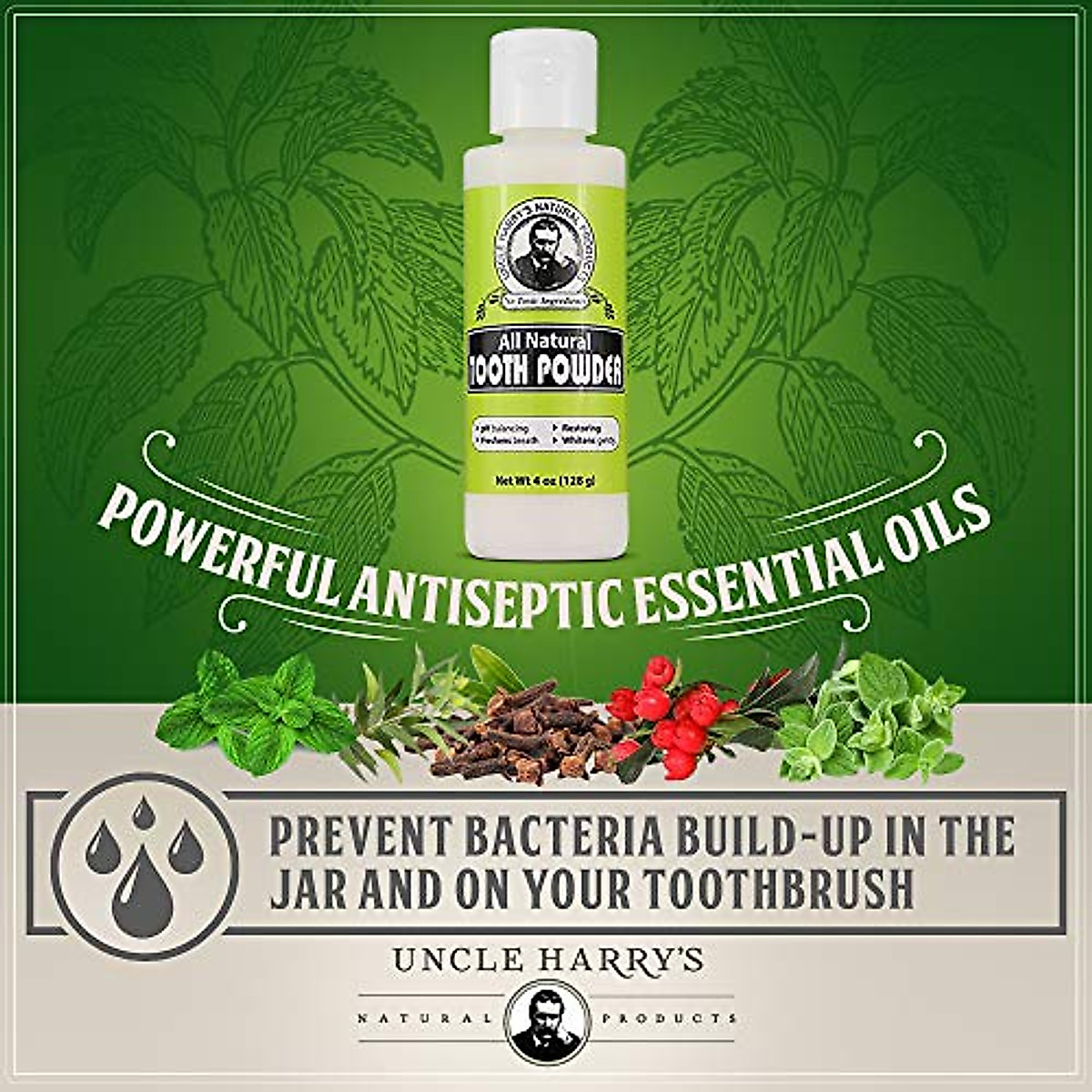 Uncle Harry's Remineralizing Tooth Powder | All Natural Enamel Support & Whitening Toothpaste for Sensitive Teeth | Powder Toothpaste for Gum Health & Fresh Breath (4 oz)