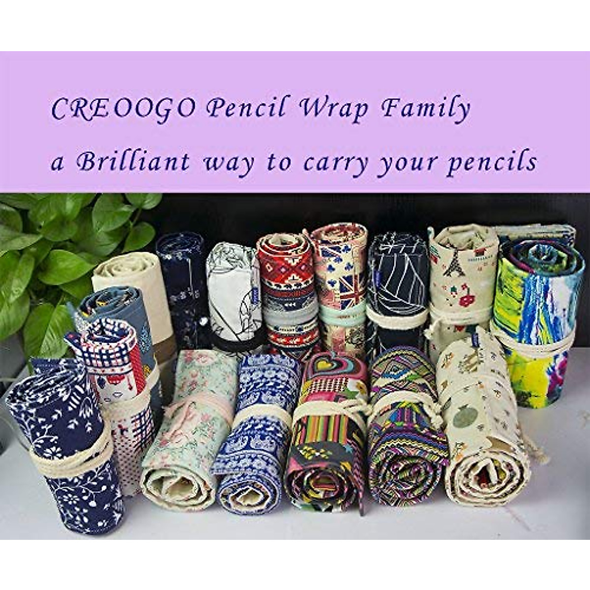 CreooGo Canvas Pencil Wrap, Pencils Roll Pouch Case Hold for 48 Colored Pencils (Pencils NOT Included)-Paniting,48 Holes