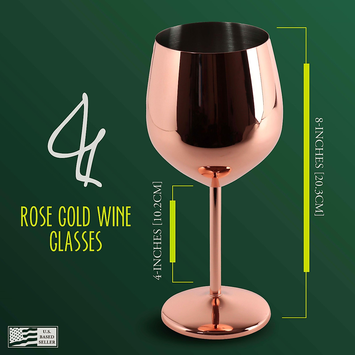 G Francis Stainless Steel Wine Glasses Set of 4-18oz Rose Gold Metal Unbreakable Wine Glasses for Outdoor Camping