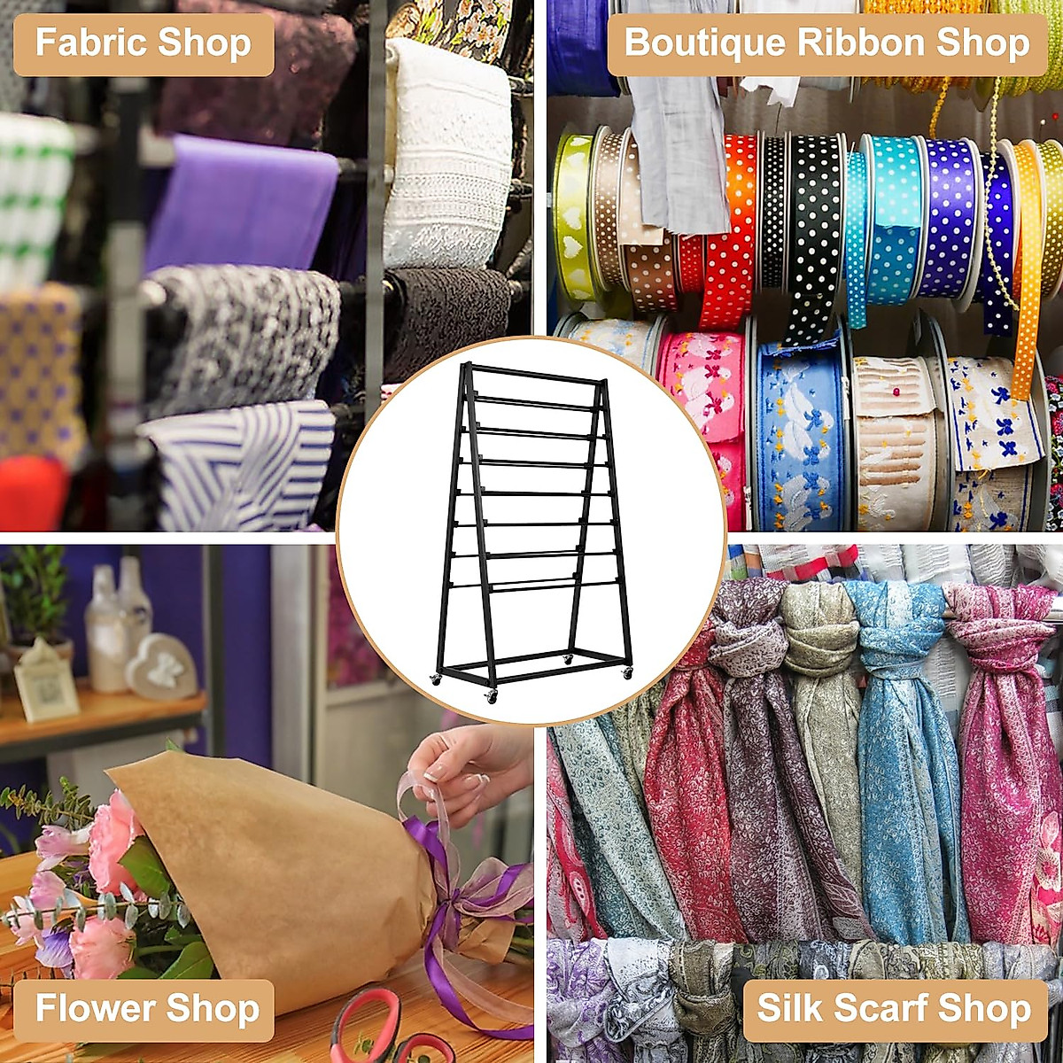 ikare Ribbon Holder,Ribbon Organizer,15 Tier Ribbon Holder Organizer Rack,Double-Sided Gift Wrapping Craft Ribbon Storage Shelf for Craft Room Cake Shop Flower Store,Black