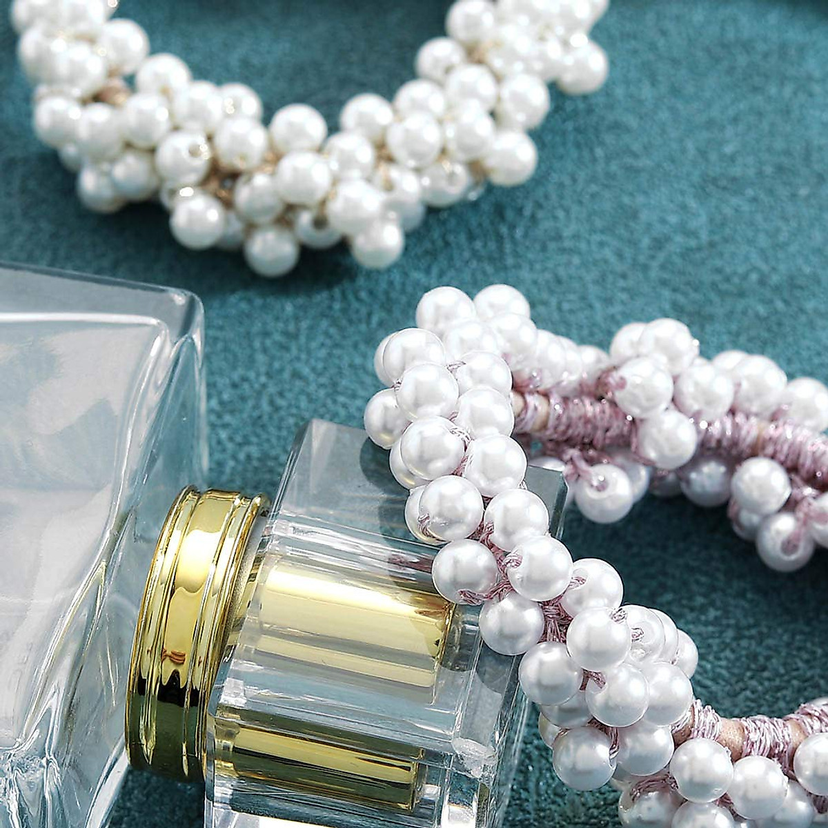 Brinie Pearl Hair Ties Champagne Elastic Scrunchies Stretchy Bands Bead Ropes Hair Accessories for Women and Girls (Pack of 3) (set1)