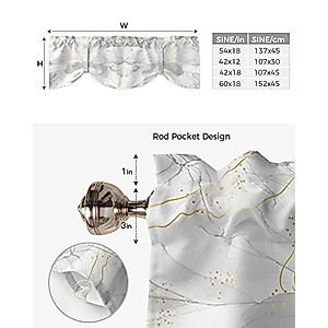 Tie Up Valance Curtains Abstract White Grey Marble Stone Kitchen Cafe Valances for Windows,Rod Pocket Adjustable Balloon Window Shades for Living Room Bathroom Natural Agate with Gold Line,1 Panel