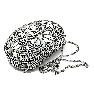Trend Overseas Silver metal Beaded Ethnic purse Girls Bridal Bag cross body bag for women/Girl party clutch Metal clutches Vintage Brass