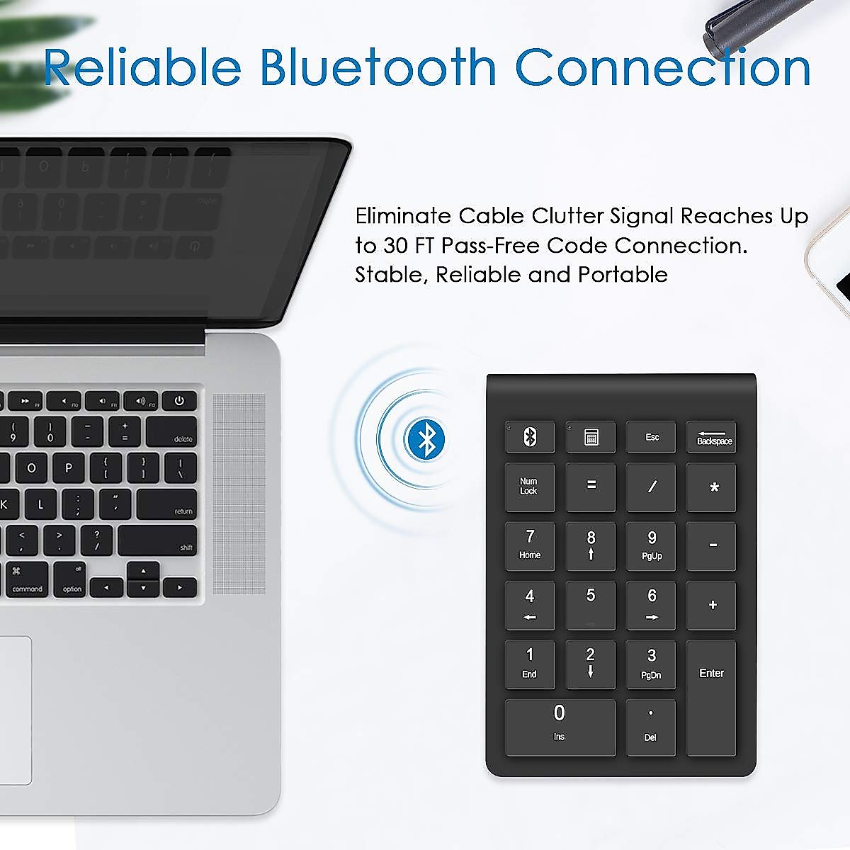 Foloda Bluetooth Wireless Number Pads, Numeric Keypad 22 Keys Portable Financial Accounting 10 Keys Number Keyboard Extensions for Laptop, PC, Desktop, Surface Pro, Notebook