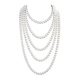 Cizoe 1920s Pearls Necklace Fashion Faux Pearls Gatsby Accessories Vintage Costume Jewelry Cream Long Necklace for Women(1A-white-1)
