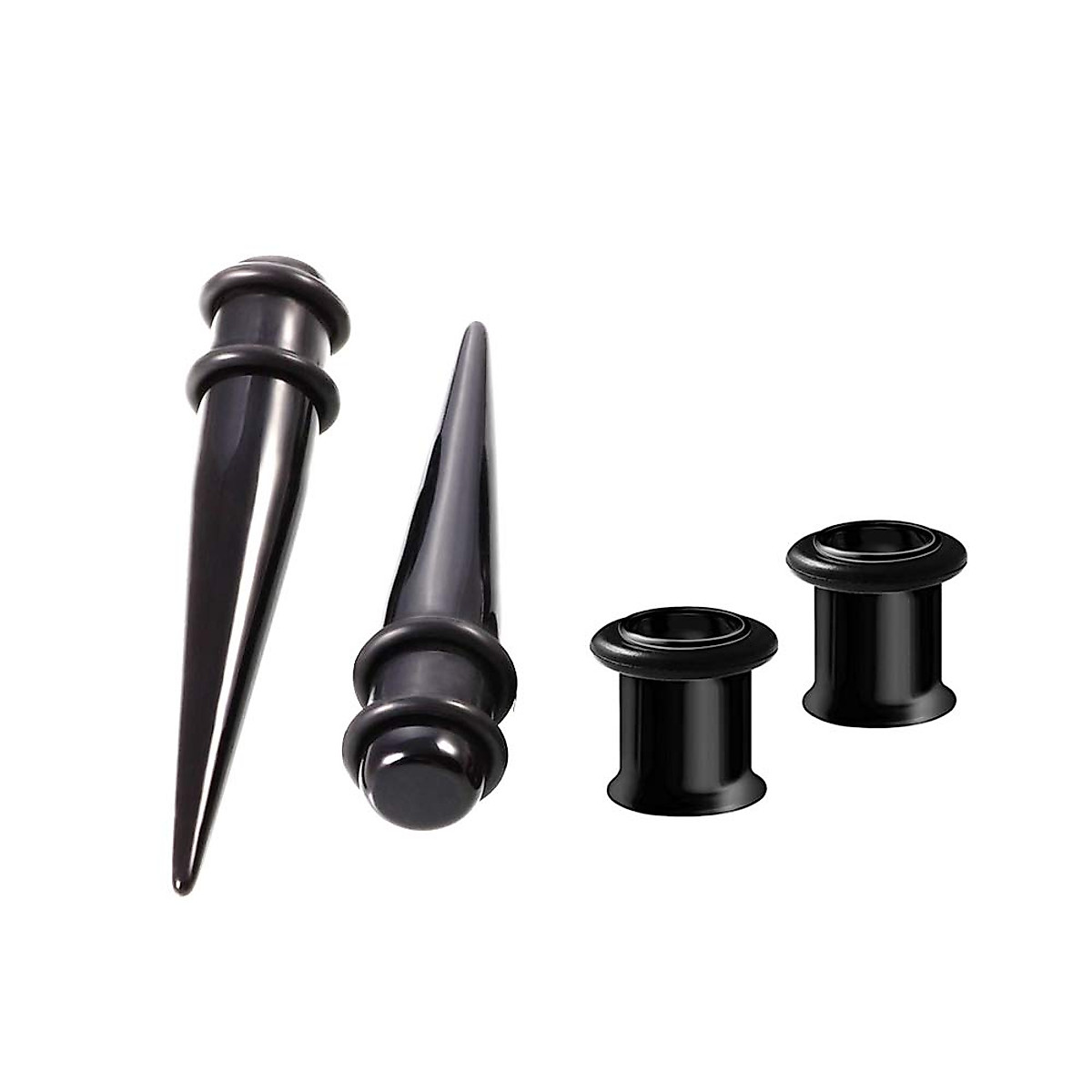 HEKEUOR 4 Piece Acrylic Tapers and Steel Single Flared Tunnel Plugs Ear Stretching Kit 7mm/1g (Black + Black)