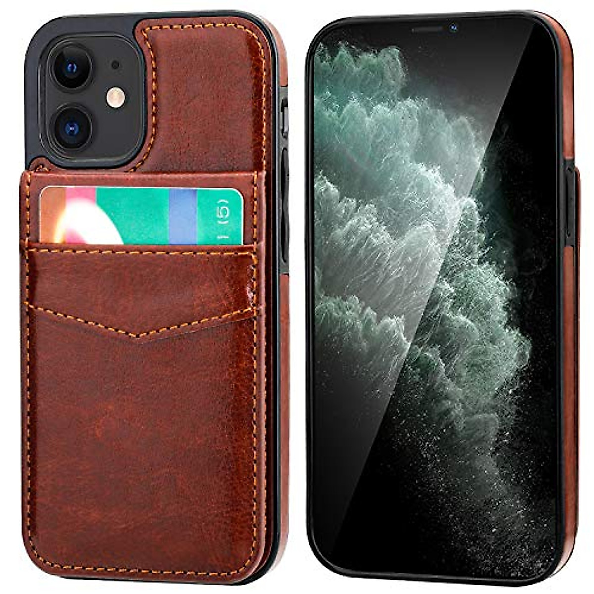 KIHUWEY Compatible with iPhone 12 Mini Case Wallet with Credit Card Holder, Premium Leather Magnetic Clasp Kickstand Heavy Duty Protective Cover for iPhone 12 Mini 5.4 Inch(Brown)