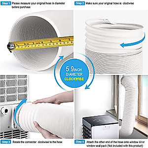Portable Air Conditioner Hose - AC Hose with 5.1" Diameter, Anti-Clockwise Thread, Length up to 80" - Exhaust Hose for Portable AC Vent Compatible with Delonghi & LG Air Conditioner Part