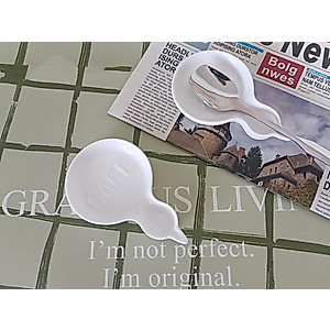 Coffee Spoon Rest for Coffee Bar Accessories, Small Spoon Rest for Coffee Station, Ceramic Tea Spoon Rest Tea Spoon Holder Teaspoon Rest (White, CAFE Pattern)