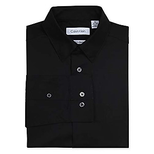 Calvin Klein Boys' Long Sleeve Sateen Dress Shirt, Button-down Style With Buttoned Cuffs & Shirttail Hem, Black, 20