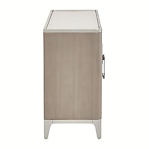 Michael Amini Lanterna Poplar Wood & Acrylic Sideboard in Silver Mist/Beige