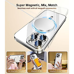 Waldeng for iPhone 13 Pro Max Case with Integrated Camera Lens Protection, [Seamless Work with Magsafe] [Metallic Glossy Soft Bumper], Diamond Clear Stylish Case for iPhone 13 Pro Max, Shiny Silver