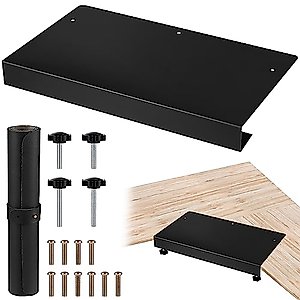 Fainne 17 Inch Corner Desk Connector Platform Desk Corner Sleeve Corner Keyboard Tray with Computer Desk Mat Mouse Pad and 4 Pcs Screw Office Accessories for Fitting L Shaped Workstations, Black