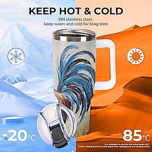 Rooster Picture 40 Oz Stainless Steel Cup Travel Tumbler with Handle and Straw Lightweight Coffee Mug for Home Office