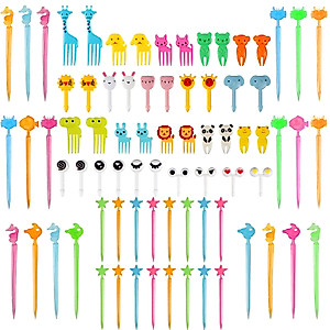 Animal Fruit Food Picks Lunch Bento Box Picks Cute Cartoon Toothpick Mini Cupcake Fork Picks for Cake Dessert Pastry Party Supply (80 Pieces)