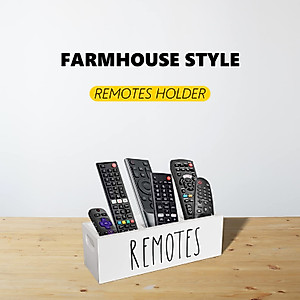 Remote Control Holder, Farmhouse Remote Storage Caddy, Bedside TV Controller Box, Rustic Wood Media Organizer Tray for Home Bedroom Table (White)