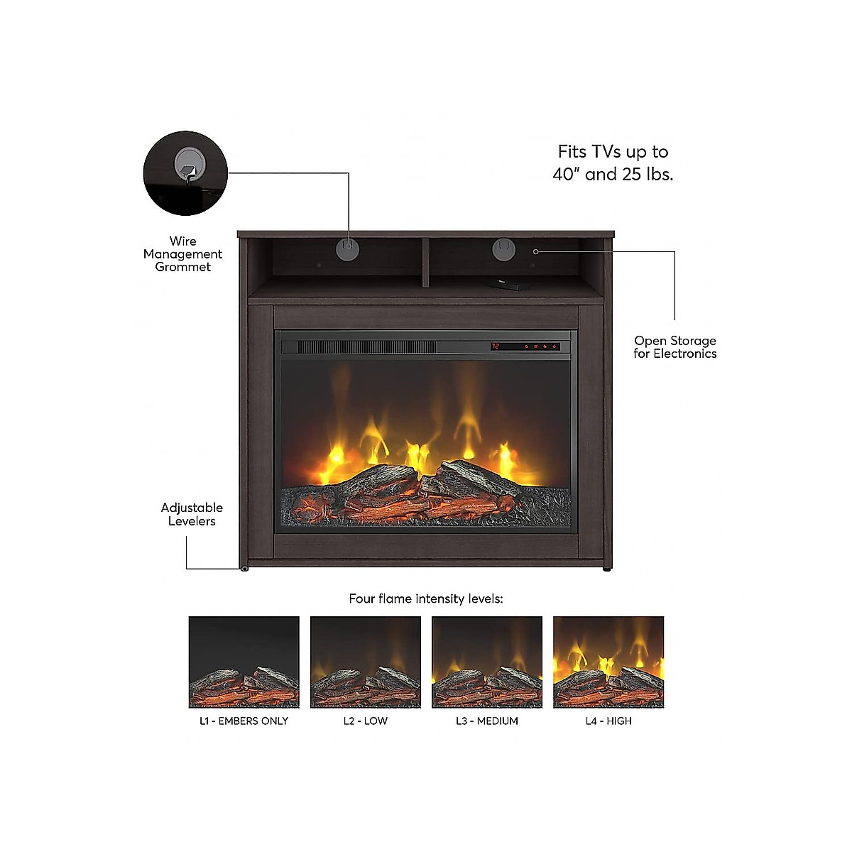 Bush Business Furniture Studio C Floor Standing Electric Indoor Fireplace with Shelf, 32-inch W, Storm Gray (SCS132SGFRK)