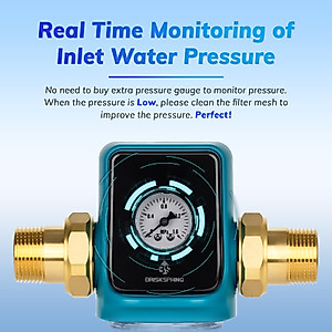 BriskSpring Self-Cleaning Spin Down Sediment Water Filter, Automatic Rotating Scraper Filter Screen, 40 Micron Reusable Whole House Water Filter System, 1" MNPT + 3/4" FNPT, Water Pressure Gauge